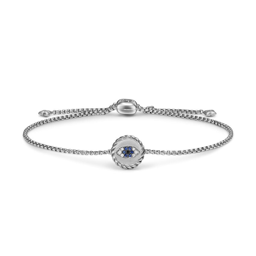 Evil Eye Bracelet in Sterling Silver with Light Blue Sapphires, Black