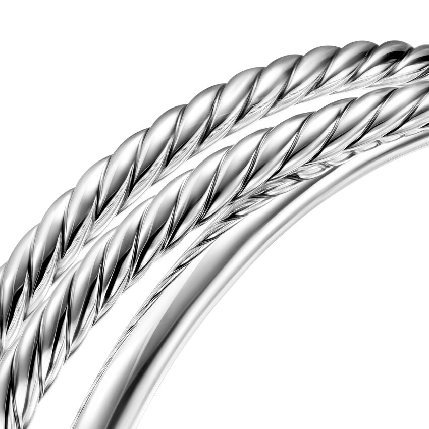 Bold Crossover Three Row Cuff in Sterling Silver, 19mm