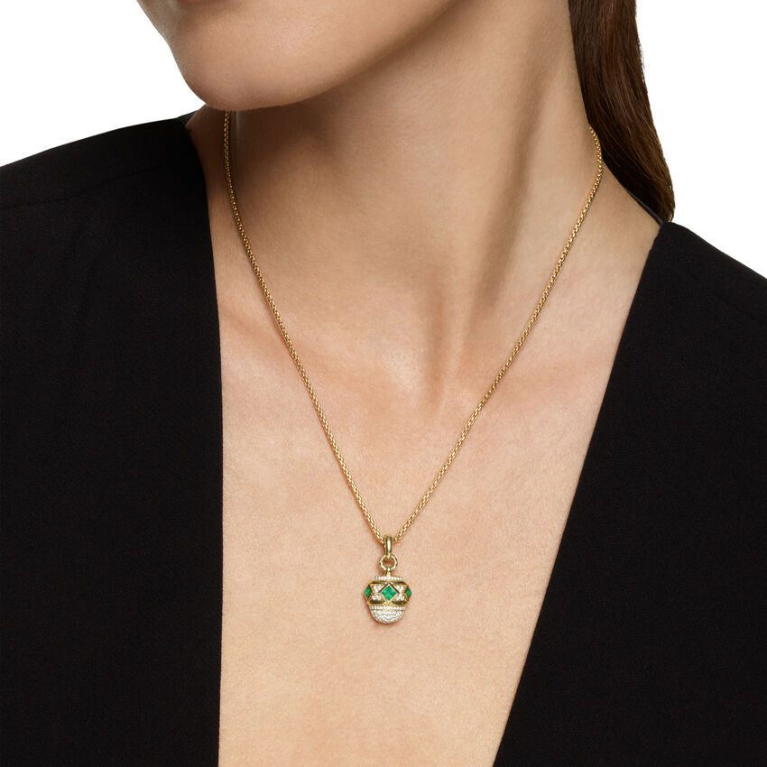 Renaissance Pavé Amulet in 18K Yellow Gold with Emeralds and Diamonds