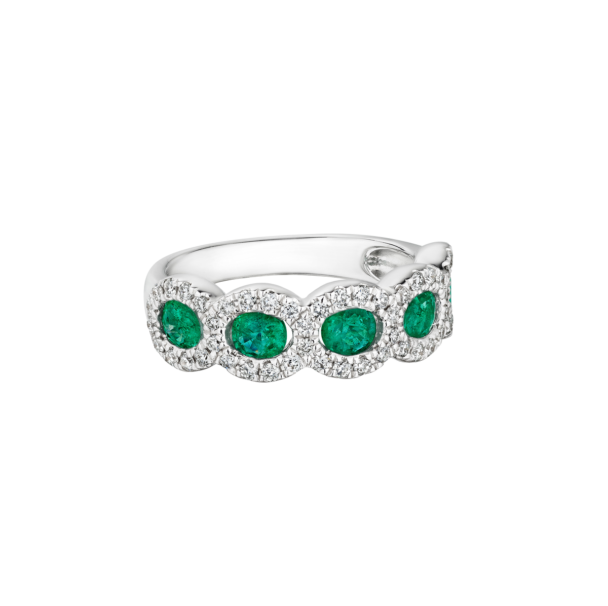 White Gold Octagon Emerald and Diamond Ring