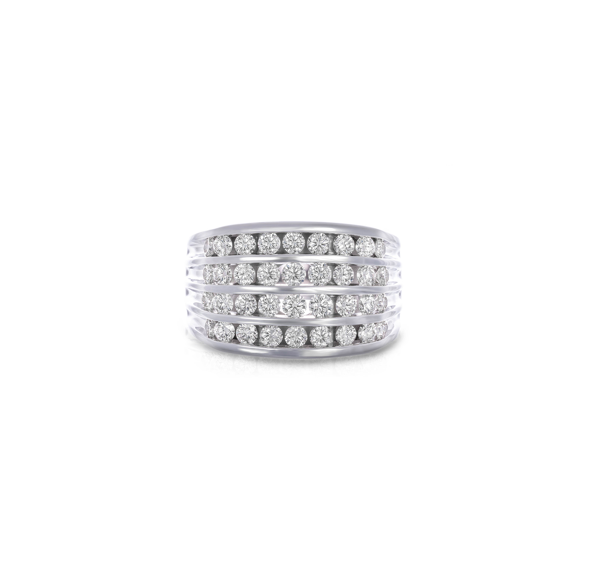 White Gold 4 Row Diamond Men's Ring | Fink's