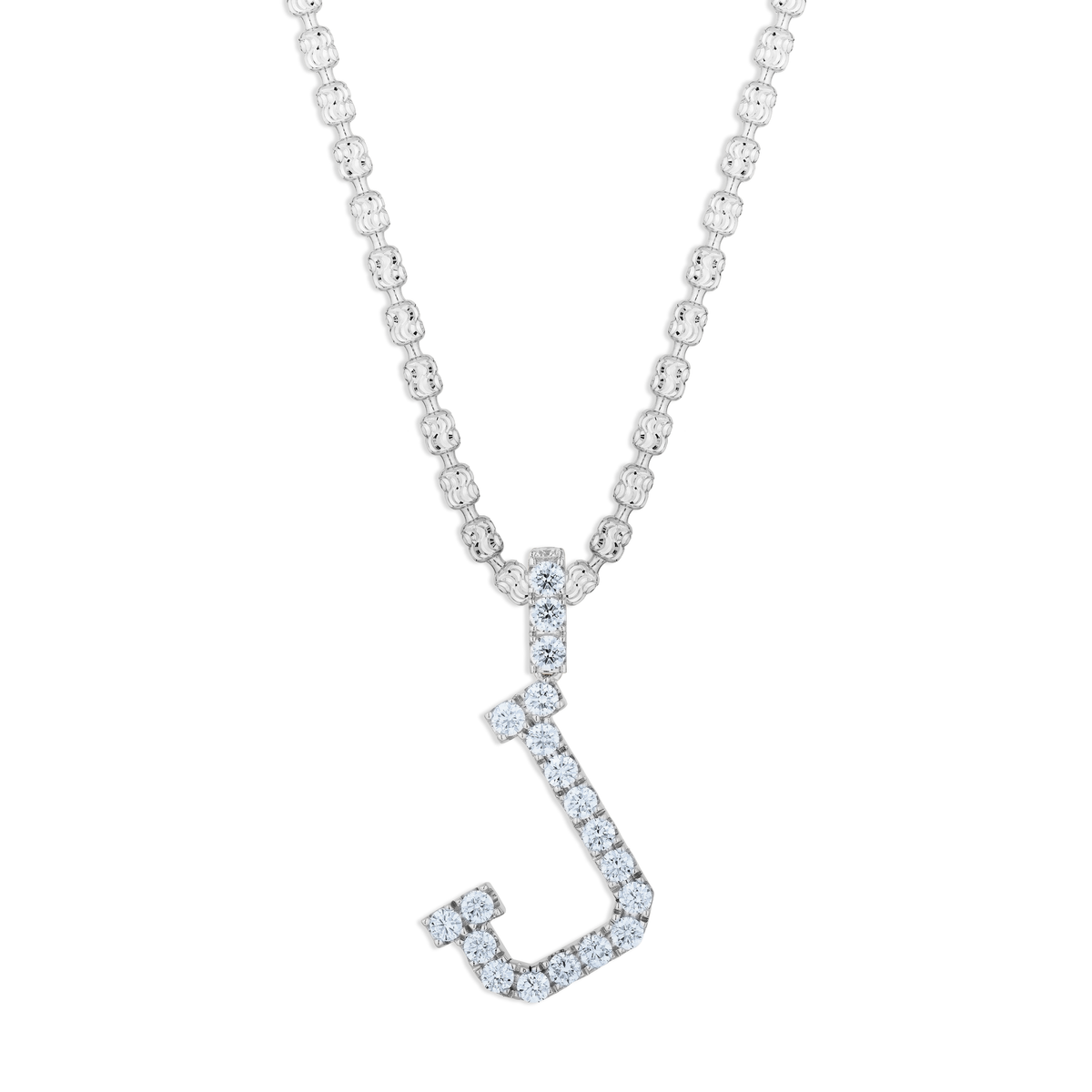 White Gold Diamond J Initial Pendant Necklace | Fink's