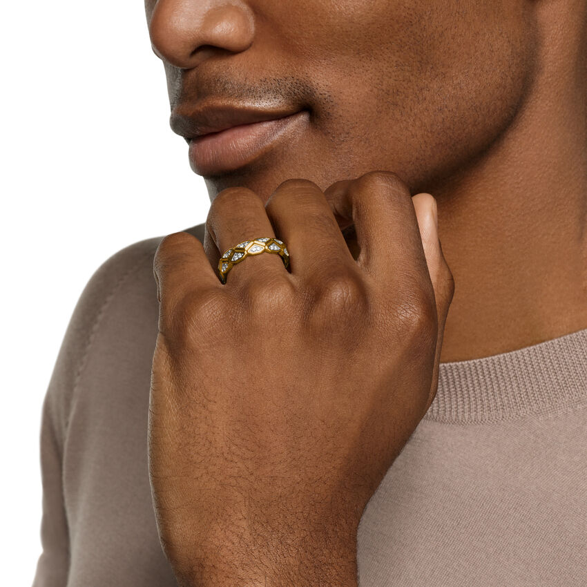 Hex Band in 18K Yellow Gold with Diamonds, 6mm