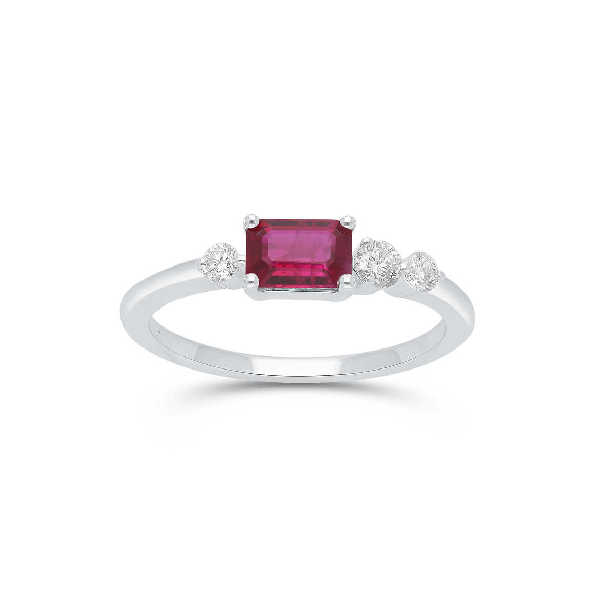White Gold Octagon Ruby and Diamond Ring