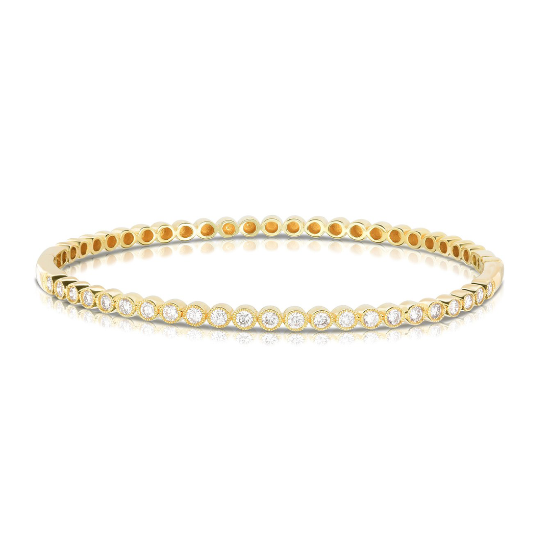 Yellow Gold Round Bezel Set Diamond Bangle | Fink's Jewelers
