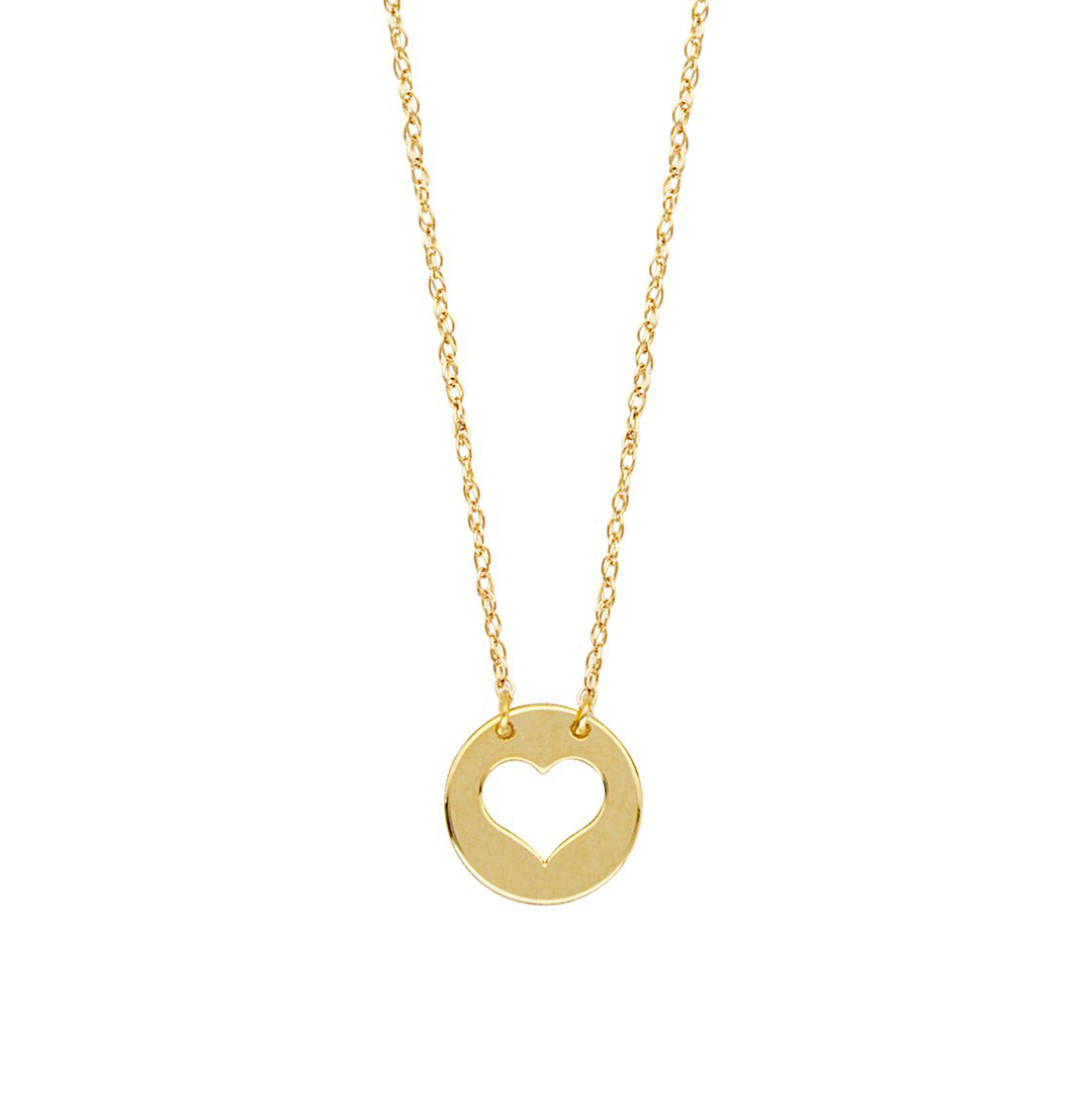14K Yellow Gold Cutout Heart Mini Disc Necklace | Fink's