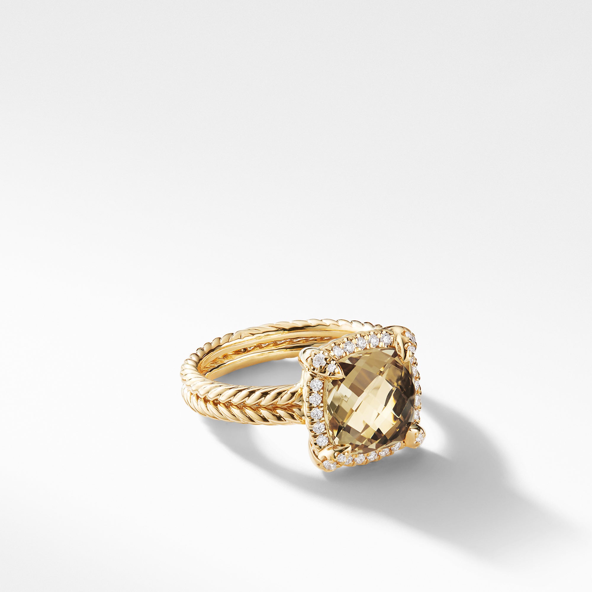Chatelaine Pave Bezel Ring with Champagne Citrine and Diamonds in 18K Gold 9mm Size 7